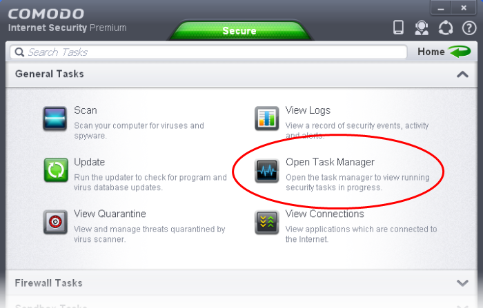 Manage CIS Tasks, Database Management, Task List Software | Internet Security v6.2